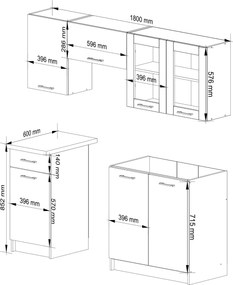 Kuchyňská linka Olivie 1,8 m prosklená bílá/dub sonoma