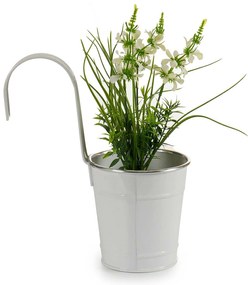 Visací květináč ve tvaru kbelíku, cínový, bílý, Ø 13 cm