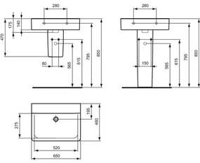 Ideal Standard Connect Umyvadlo 65 cm, bez přepadu, bez otvoru pro baterii E810501