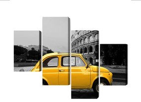 Vícedílný obraz Žluté Retro Auto Na Pozadí Kolosea Nedostatek Nedostatek Přírodní plátno 120x75