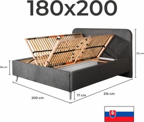 Postel čalouněná ESMINA + lamelový rošt + matrace EMI