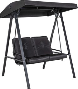 Outsunny Hollywoodské houpací křeslo pro 2 osoby s nastavitelnou slunečník a polštáři, nosnost až 220 kg, pro zahradu, balkon, černá, 145 x 116 x 172