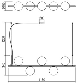 Redo 01-2648 závěsné svítidlo Talis matně černé, 5L, E14, 115cm