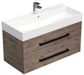 Koupelnová skříňka s černou úchytkou a umyvadlem SAT Cube Way 100x53x46 cm dub Wellington mat CUBE46C1002DWSAT