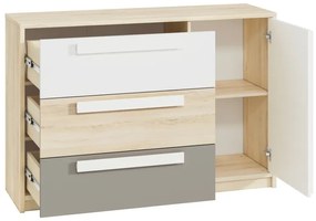 ML FURNITURE Komoda - DROP 08, matná bílá/buk fjord/tmavě šedá Barva/dekor: tmavě šedá
