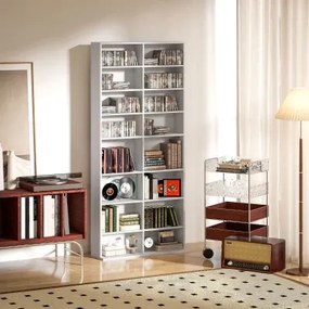 HOMCOM úložný stojan na CD a DVD 18 přihrádek, maximální kapacita 640 CD/360 DVD 430 Blu-ray, 78,5 x 24 x 175 cm, bílý