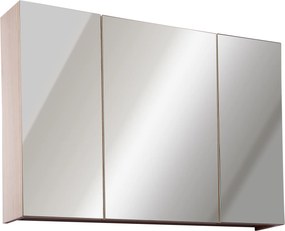 Koupelnová skříňka s zrcadlem kleankin - moderní skříňka se zrcadlem a 3 dveřmi s nastavitelnými policemi pro koupelnu a ložnici, 90x60x13.5 cm, dub
