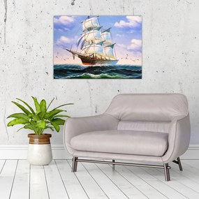 Skleněný obraz lodě na vlnách (70x50 cm)