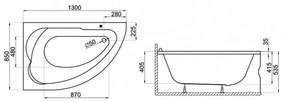 Polimat Akrylátová asymetrická vana Standard 130x85 L(R) AS Barva: Bílá, Rozměry (cm): 130x85, Orientace: Pravá