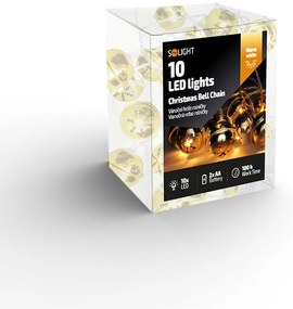 SOLIGHT LED vánoční řetěz rolničky, 10x LED, zlatá, 1,5m, 2x AA