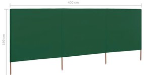 vidaXL Marketos 3dílná zástěna proti větru látková 400 x 160 cm zelená