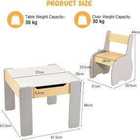 Costway Dětský stolek se 2 židlemi a regálem s boxem, šedý