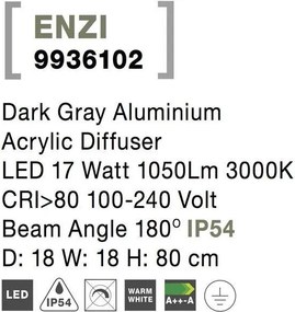 NV 9936102 Venkovní sloupkové svítidlo ENZI tmavě šedý hliník akrylový difuzor LED 15W 3000K 100-240V 180st. IP54 - NOVA LUCE