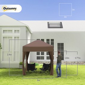 Outsunny skládací altán 2x2m se 4 bočními stěnami a okny, UV ochrana, zahradní stan včetně tašky na přenášení, robustní ocel Oxford, bílý