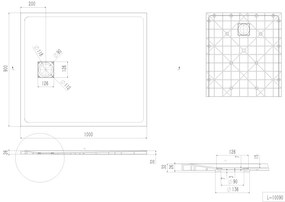Erga Hyper, SMC sprchová vanička 100x90x2, 6 cm + sifon, bílá matná, ERG-V06-SMC-9010S-WH