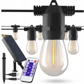 LED Stm solární dekorační řetěz 20xE27/3V USB 2400 mAh 20,62 m IP65 černá + DO