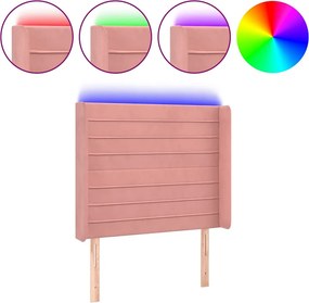 Čelo postele s LED růžové 83 x 16 x 118/128 cm samet 3124223