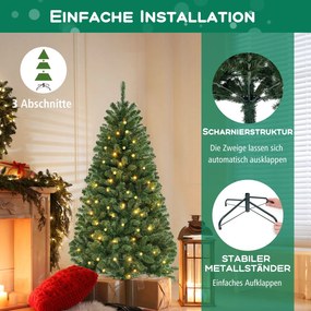Costway 180 cm umělý vánoční stromek s 568 špičkami z PVC a 200 svátečními