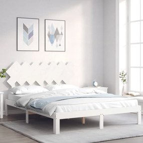 Rám postele s čelem bílý 140 x 200 cm masivní dřevo,  3193727