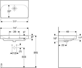 Geberit 500.249.00.2 - Závěsné umyvadlo Smyle Square 75x48 cm keramika/bílá