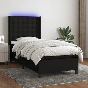 Box spring postel s matrací a LED černá 90x200 cm textil 3138607