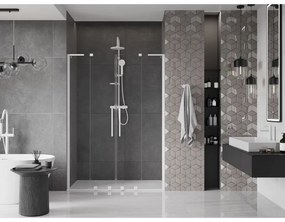 Mexen Velar L Duo, posuvné sprchové dveře do otvoru 140 cm, 8mm čiré sklo, bílá matná, 871-140-003-02-20