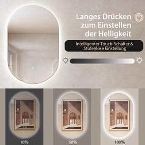 Costway LED nástěnné zrcadlo oválné stmívatelné koupelnové zrcadlo – 80 × 50 cm