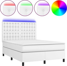 Box spring postel s matrací a LED bílá 140x190 cm umělá kůže 3135940