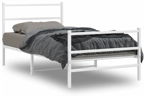 Kovový rám postele s hlavovým a nožním čelem bílý 100 x 200 cm