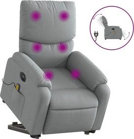 Elektrické zvedací masážní polohovací křeslo světle šedé textil 3204860