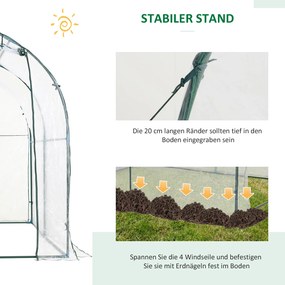 Outsunny Zahradní Tunelový Skleník, Balkonový Skleník pro Rostliny a Zeleninu s PVC Krytem, Rolovacími Dveřmi a Ocelovým Rámem, 2x2,5x2m