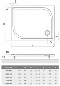 Obdélníková sprchová vanička z litého mramoru RECTAN-M 30 mm S 1200 × 800 RECTAN-M /1200x800 8000167
