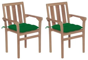 Zahradní židle 2 ks zelené podušky masivní teakové dřevo,  3062228