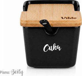 VILDE Černá keramická cukřenka /solnička s bambusovým víčkem a lžičkou, 250ml VILDE, hranatá