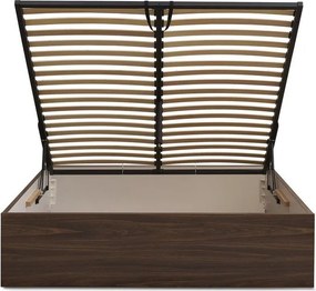 Tmavě hnědá dvoulůžková postel z dřevotřísky v dekoru břízy s úložným prostorem/bez čela s roštem 140x190 cm Mara – Bobochic Paris