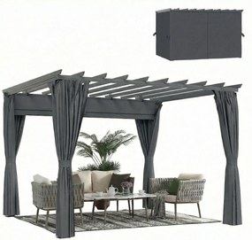 Outsunny pergola přibližně 3,6 × 3,0 m — hliníkové zastřešení terasy se zatahovací střechou, volně stojící, tmavě šedá | Aosom