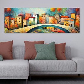 Obraz na plátně - Staré Rossano s řekou a mostem FeelHappy.cz Velikost obrazu: 120 x 40 cm