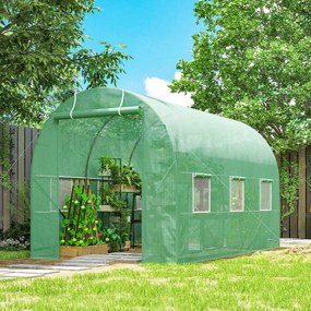 Outsunny Fóliový skleník Skleník na rajčata Fóliový tunelový skleník s oknem Zelený 350 x 200 x 200 cm | Aosom