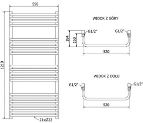 Mexen Apollo, elektrické topné těleso 1210x550 mm + topná tyč 600 W, černá, W117-1210-550-2600-70