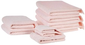 Sada 9 bavlněných froté ručníků růžové ATIU Beliani