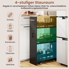 Costway 20 cm tenký úložný vozík s nabíjecí stanicí 4patrový