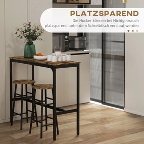 HOMCOM Barový set, 3dílný barový stůl s barovou židlí, jídelní skupina v industriálním designu, kuchyňský stůl se 2 barovými židlemi, do jídelny, kuc…