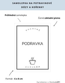 PODRAVKA – průhledná samolepka na dózu, základní písmo, 6 x 8 cm | DomaLEP