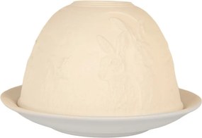 Bílý porcelánový svícen s králíky Paollo - Ø 12*8 cm