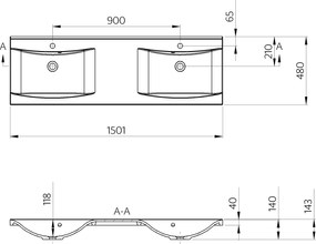 Sapho, LUCIOLA dvojumyvadlo 150x48cm, litý mramor, bílá, 50154