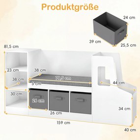 Costway Dětská knihovna ve tvaru auta se zásuvkami a lavicí, bílá