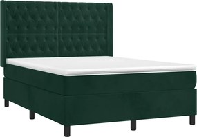 Box spring postel s matrací a LED tmavě zelená 140x190 cm samet 3139742