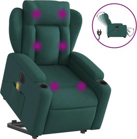 Elektrické zvedací masážní polohovací křeslo zelené textil 3204524