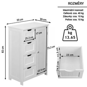 78628 Miadomodo Úložná skříňka se 4 šuplíky, 55 x 30 x 82 cm, bílá