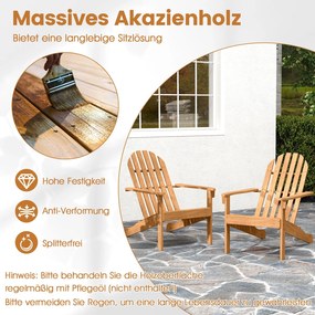 Costway Sada 2 židlí Adirondack, zahradní židle z akáciového dřeva se šikmým